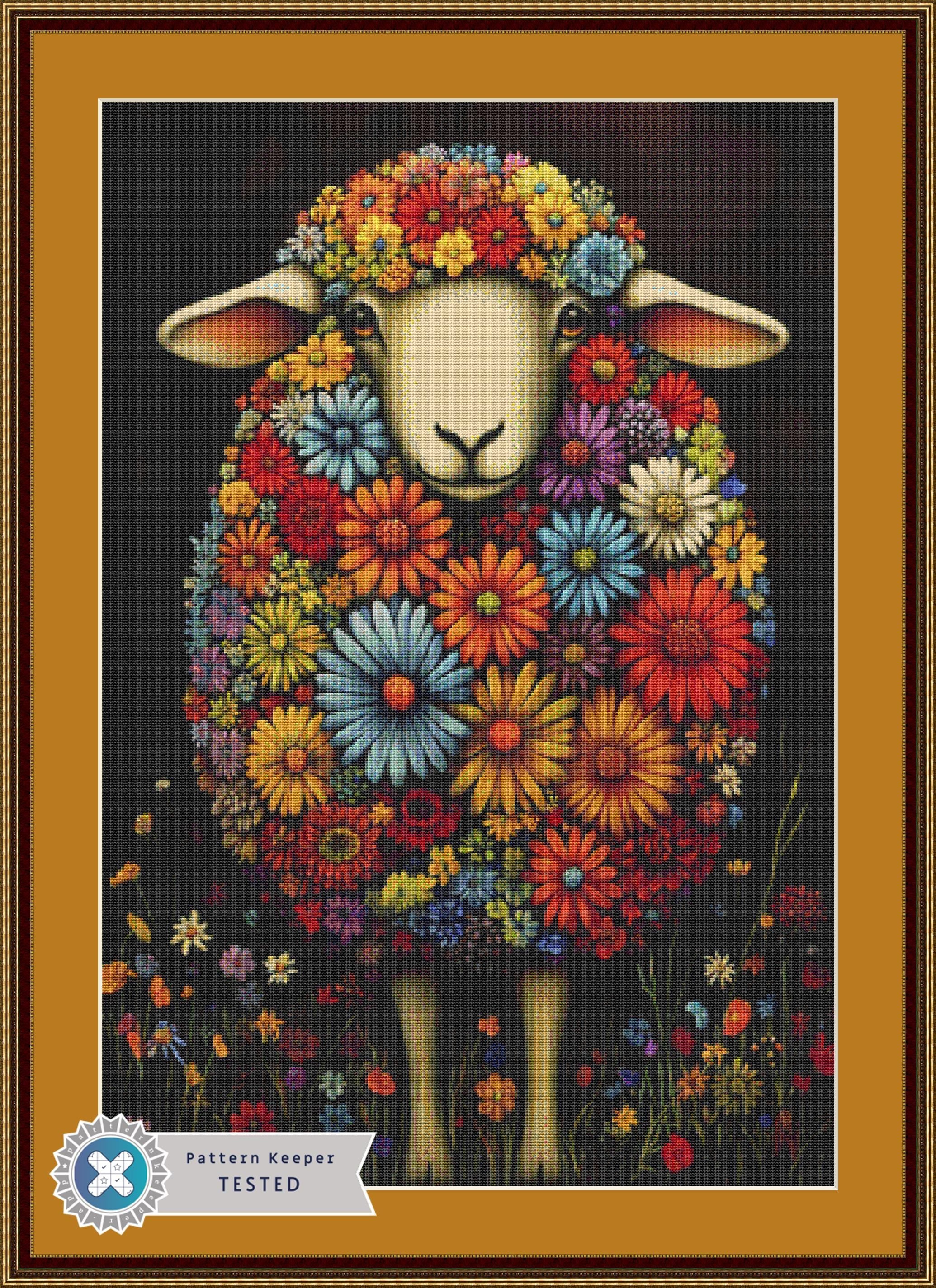 Blossoming Wool Floral Sheep cross stitch pattern by The Art Revivalis ...
